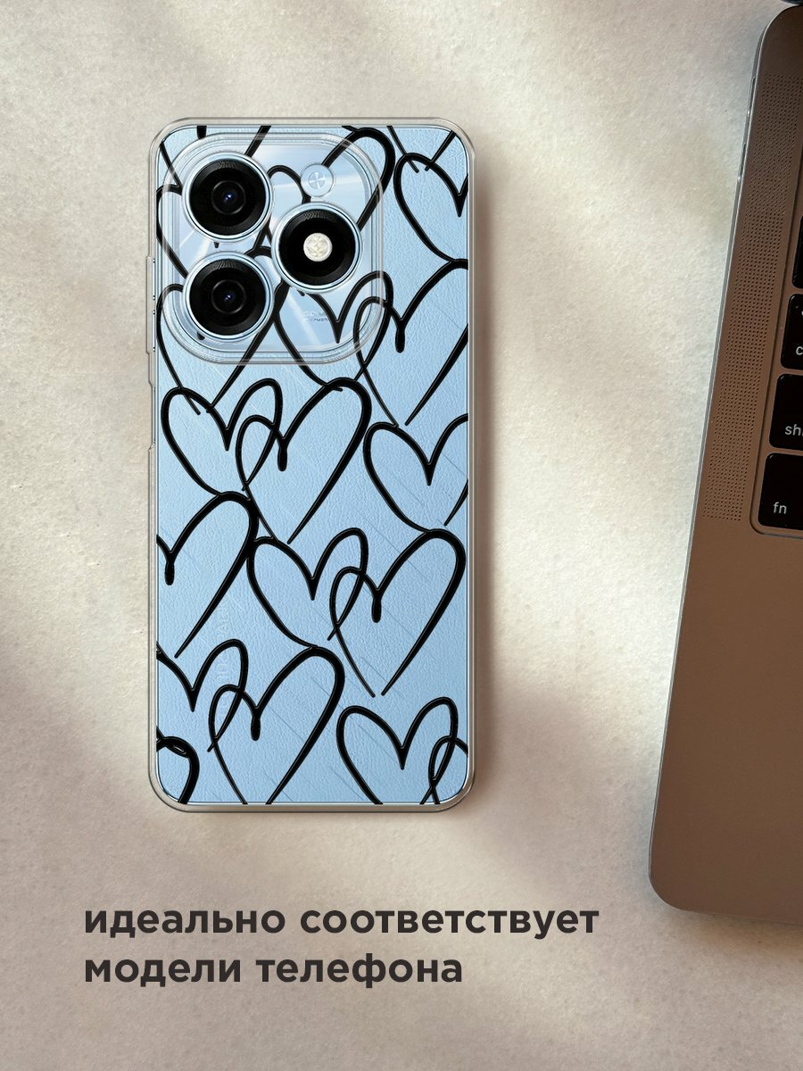 Чехол на Tecno Spark 20 / Текно Спарк 20 с принтом "Hearts doodle black 1" — фото 1