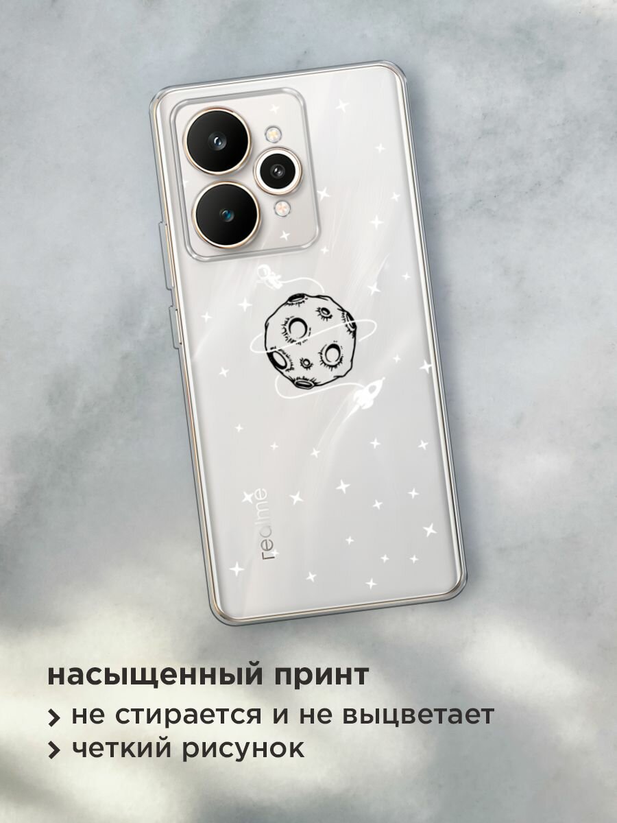 Чехол на Realme 15 / Реалми 15 с принтом "Полет вокруг луны", прозрачный — фото 1