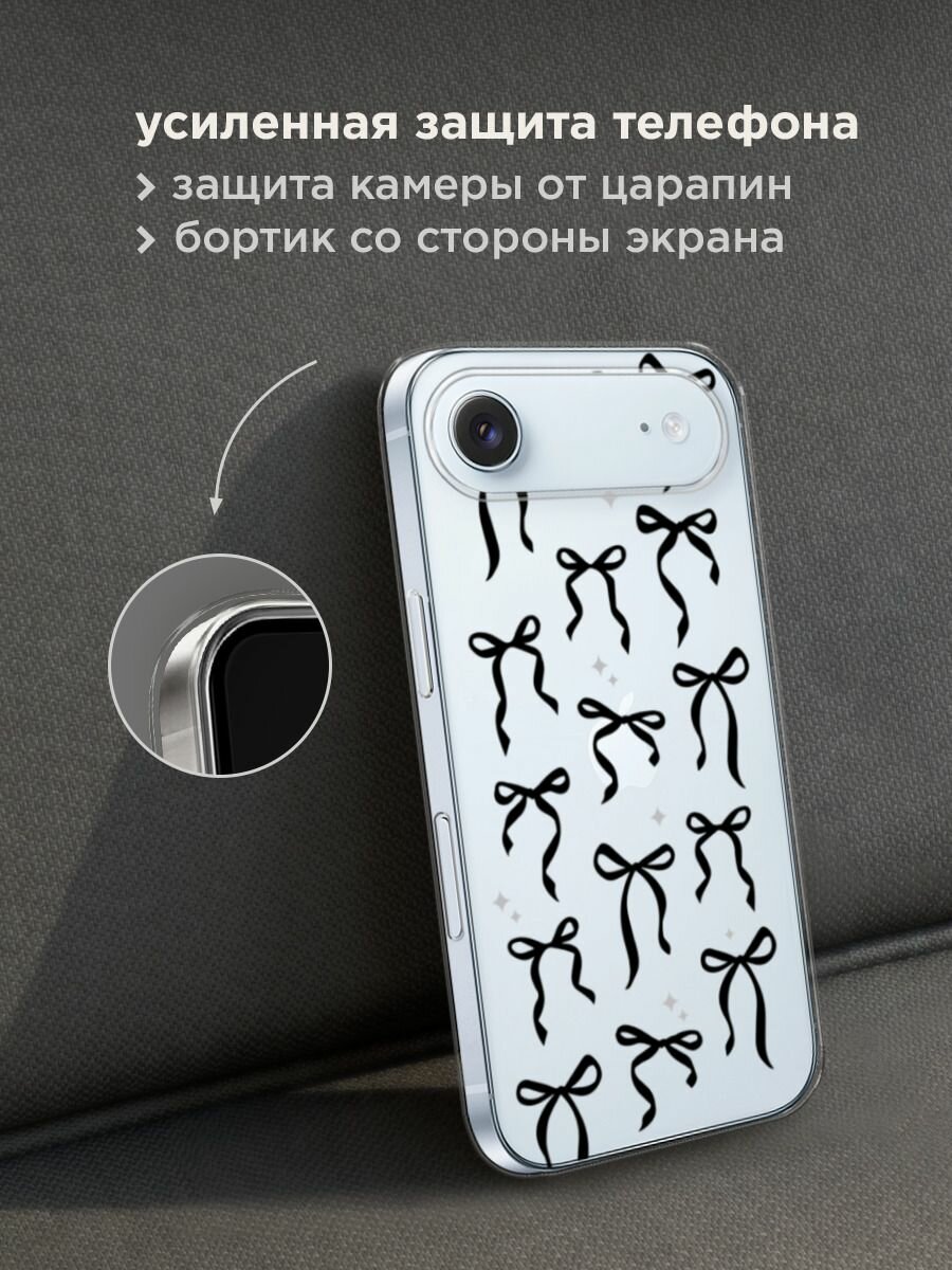 Чехол на Apple iPhone Air / Айфон Айр с принтом "Black bows", прозрачный — фото 1