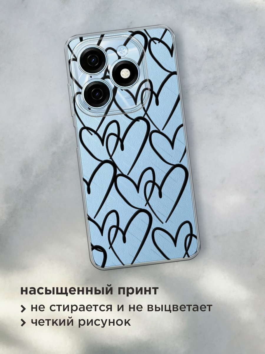 Чехол на Tecno Spark 20 / Текно Спарк 20 с принтом "Hearts doodle black 1" — фото 1