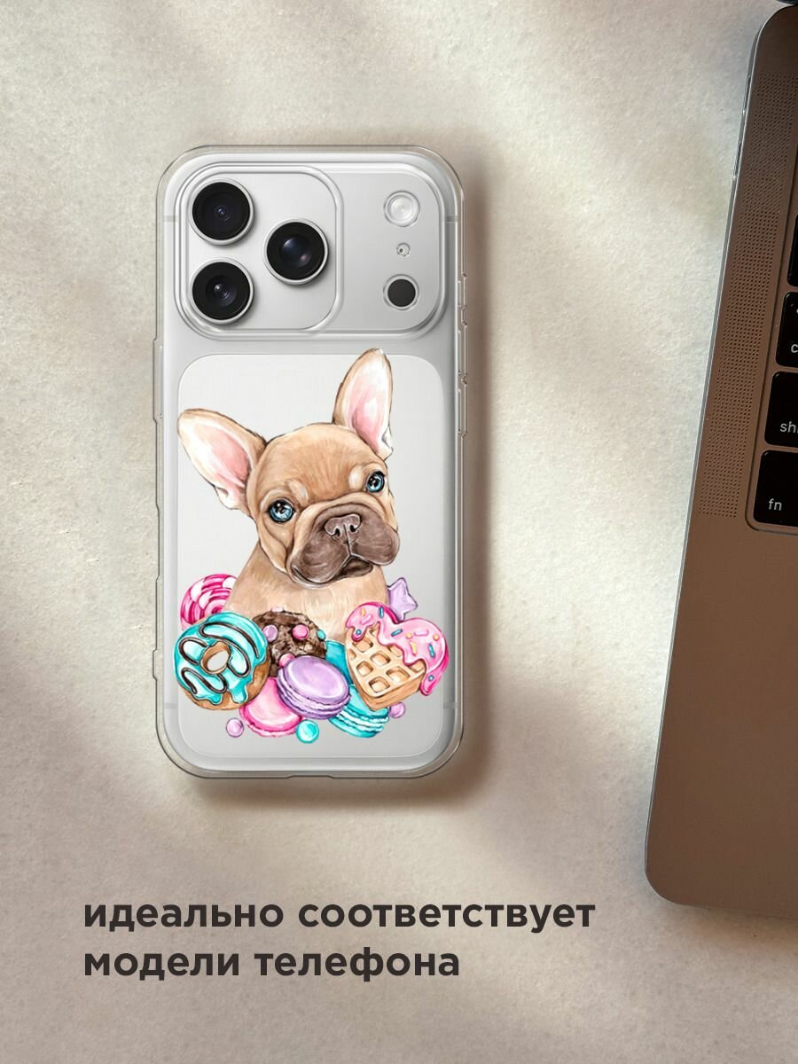 Чехол на Apple iPhone 17 Pro / Айфон 17 Про с принтом "Бульдог и сладости", прозрачный — фото 1