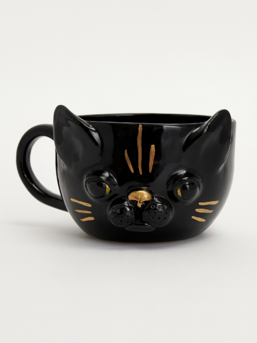 Кружка ручной работы «Кот», чёрная, керамика, 300 мл