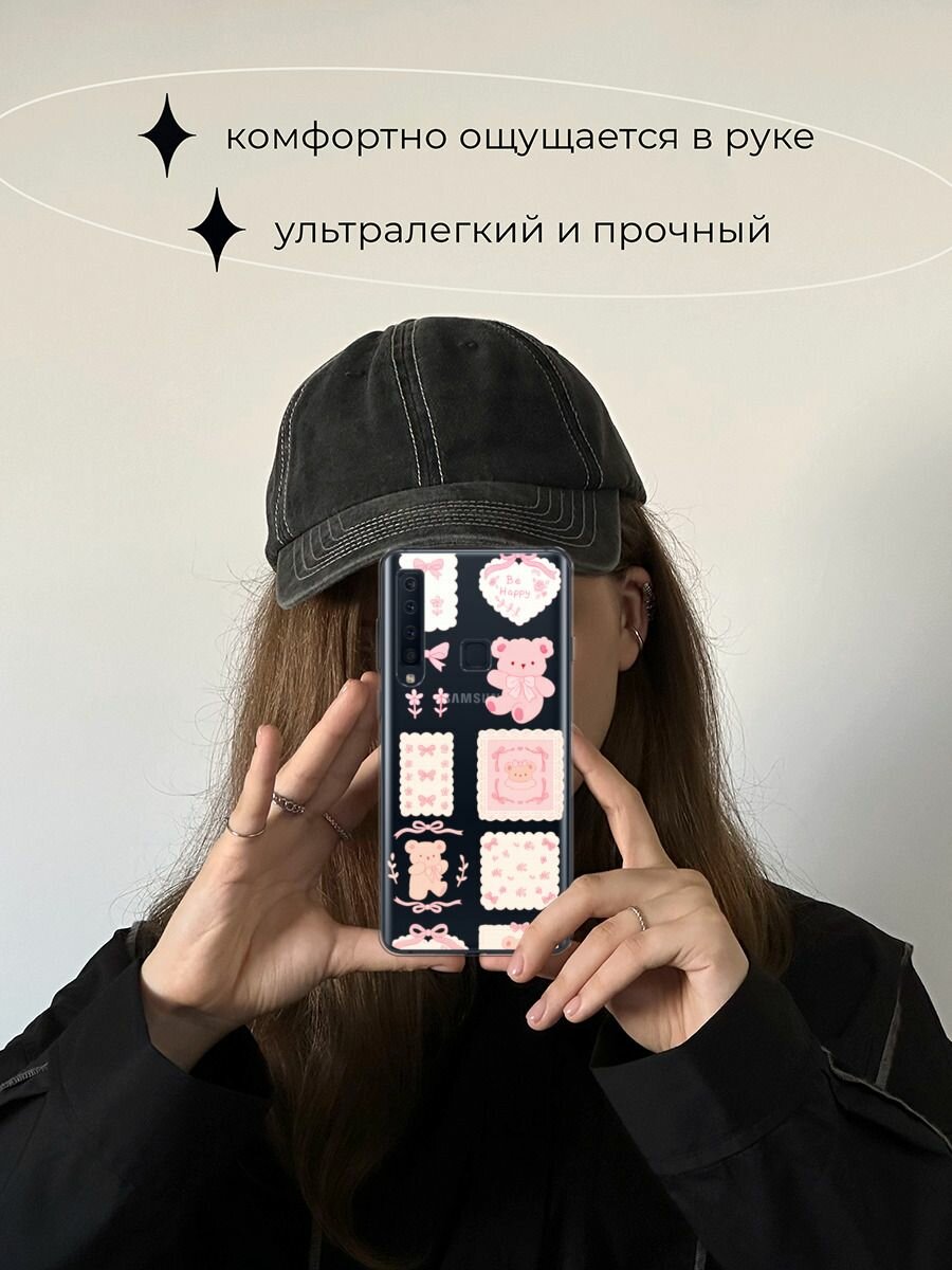 Чехол на Samsung Galaxy A9 2018 / Самсунг Галакси А9 2018 с принтом "Розовые марки", прозрачный — фото 1