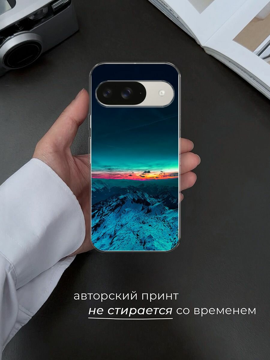 Чехол на Google Pixel 9 / Гугл Пиксель 9 с принтом "Закат в горах" — фото 1