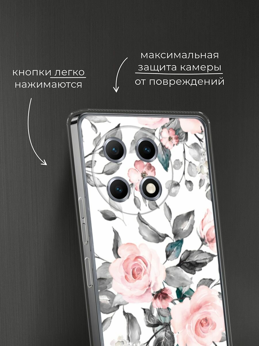 Чехол на Tecno Camon 30S / Текно Камон 30S с принтом "Розы на белом" — фото 1
