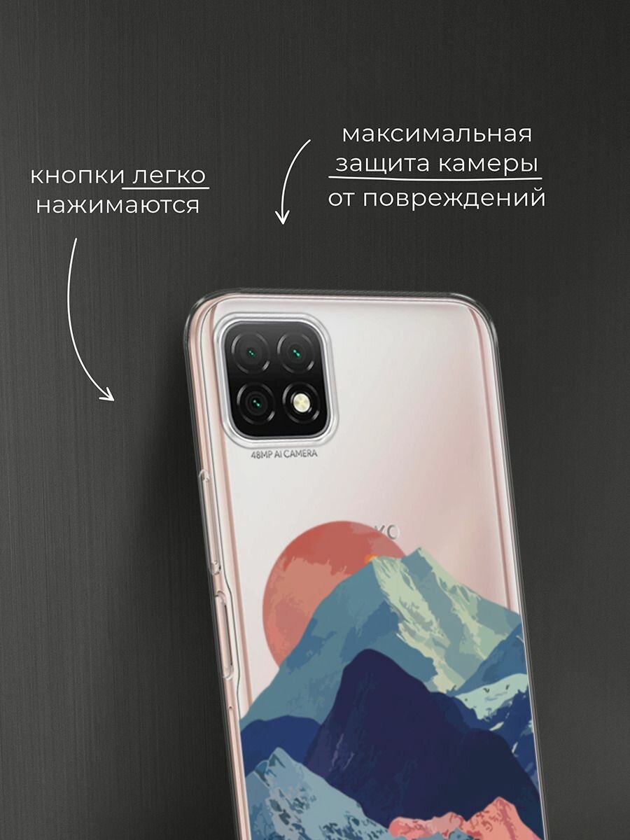Чехол на Wiko T3 / Вико Т3 с принтом "Закат в снежных горах", прозрачный — фото 1