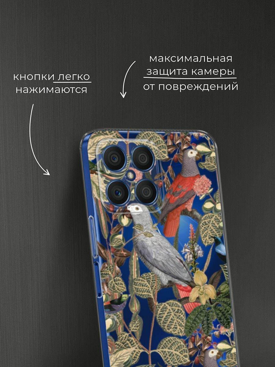 Чехол на Honor X8 / Хуавей X8 с принтом "Tropical pattern", прозрачный — фото 1