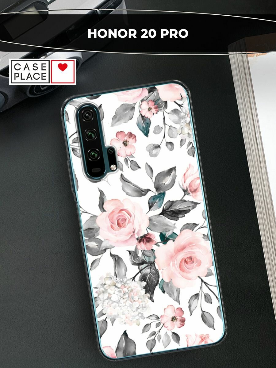 Чехол на Honor 20 Pro / Хонор 20 Про с принтом "Розы на белом"