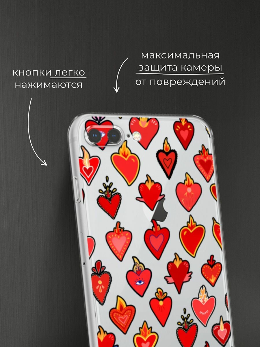 Чехол на Apple iPhone 7 Plus / Айфон 7 Плюс с принтом "Дьявольские сердца паттерн", прозрачный — фото 1