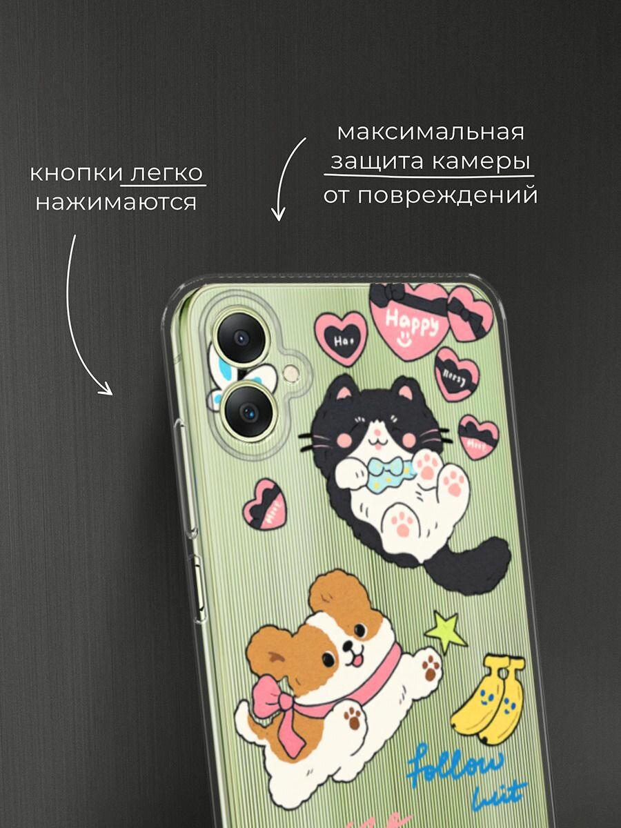 Чехол на Samsung Galaxy A06 / Самсунг Галакси А06 с принтом "Кудрявые животные", прозрачный — фото 1