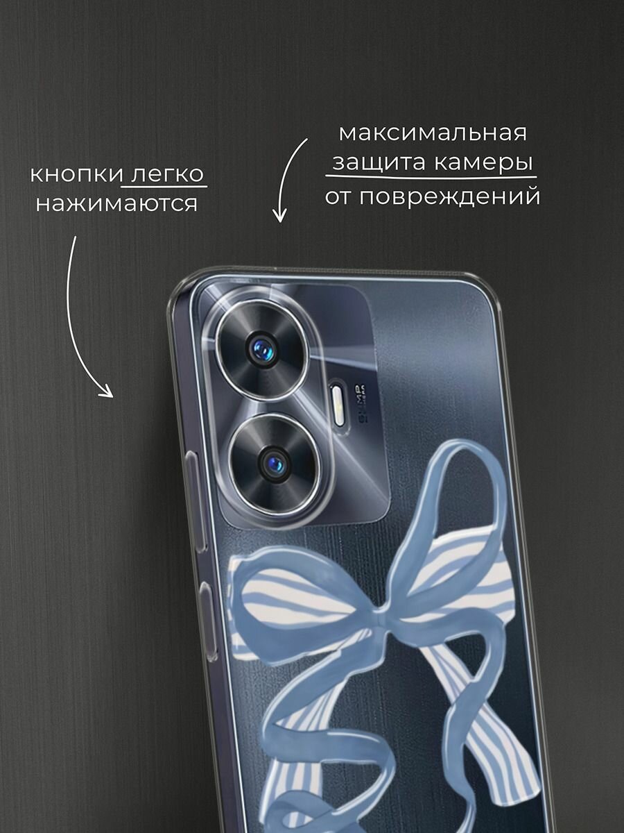 Чехол на Realme C55 / Реалми C55 с принтом "Полосатый голубой бант 2" — фото 1