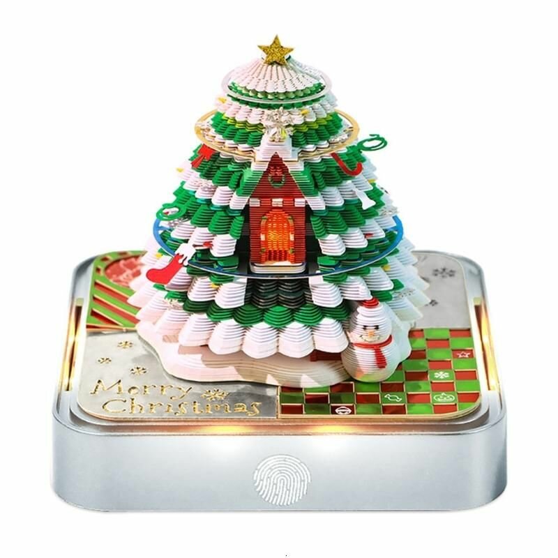 Настольный календарь 2025 с подсветкой, 3D бумажная резьба, блокнот, украшение стола, - Рождественский елочный домик