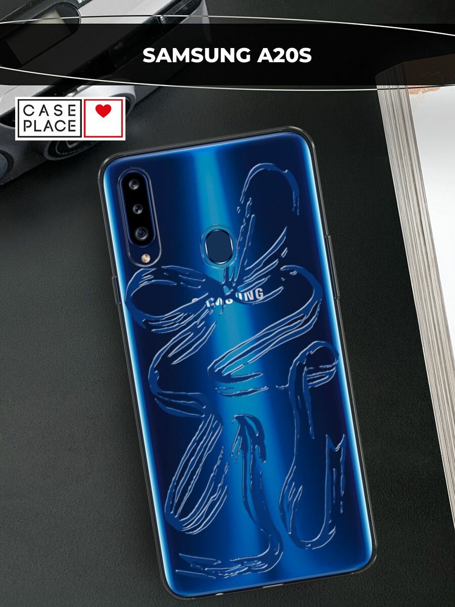 Чехол на Samsung Galaxy A20s / Самсунг Галакси A20s с принтом "Синие очертания банта 2"
