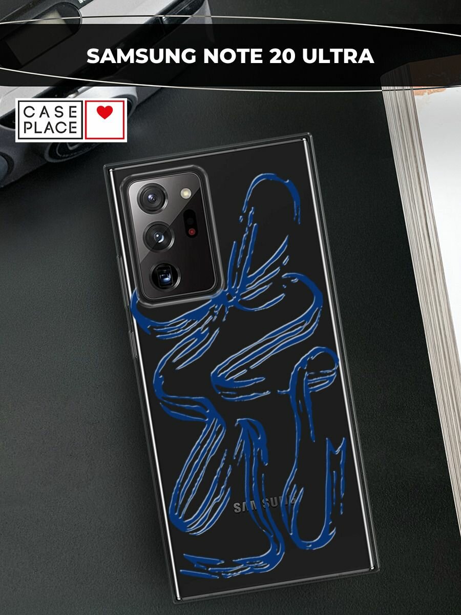Чехол на Samsung Galaxy Note 20 Ultra / Самсунг Галакси Ноут 20 Ультра с принтом "Синие очертания банта 2"