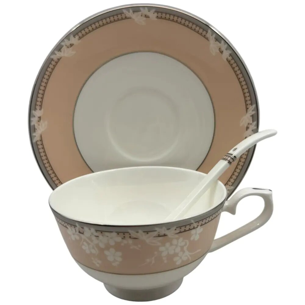 Чайная пара "Сакура" с ложечкой, 220 мл, 2000-2010 гг, Aura of Bohemia, Чехия