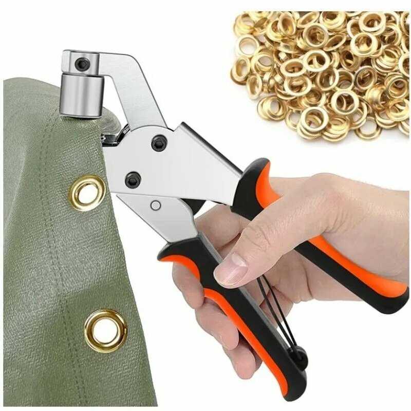 Инструмент пресс для установки люверсов + 300 комплектов золотых люверсов размером 10мм