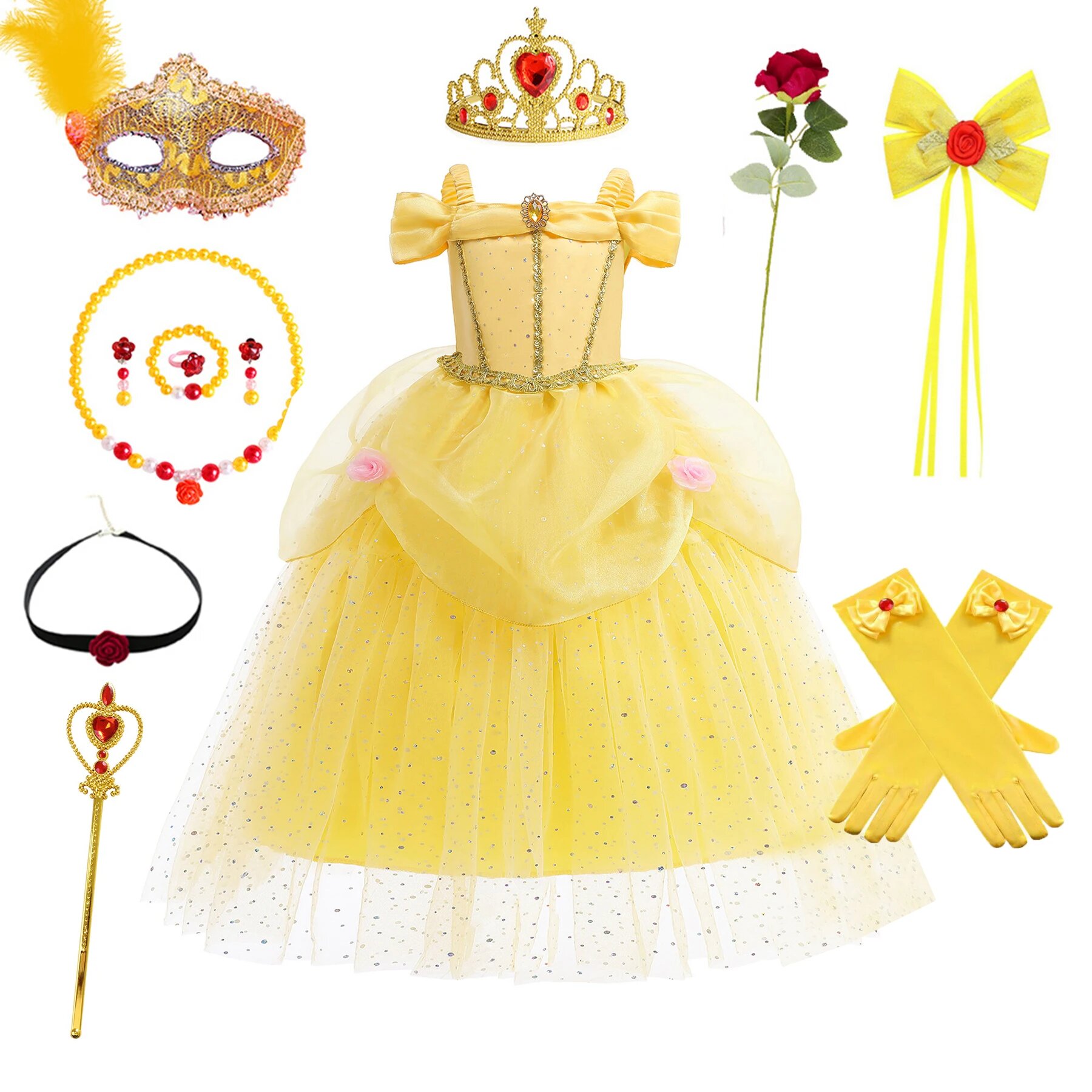 Костюм принцессы Беллы для девочек 4-5Years-Tag120, 02Yellow18