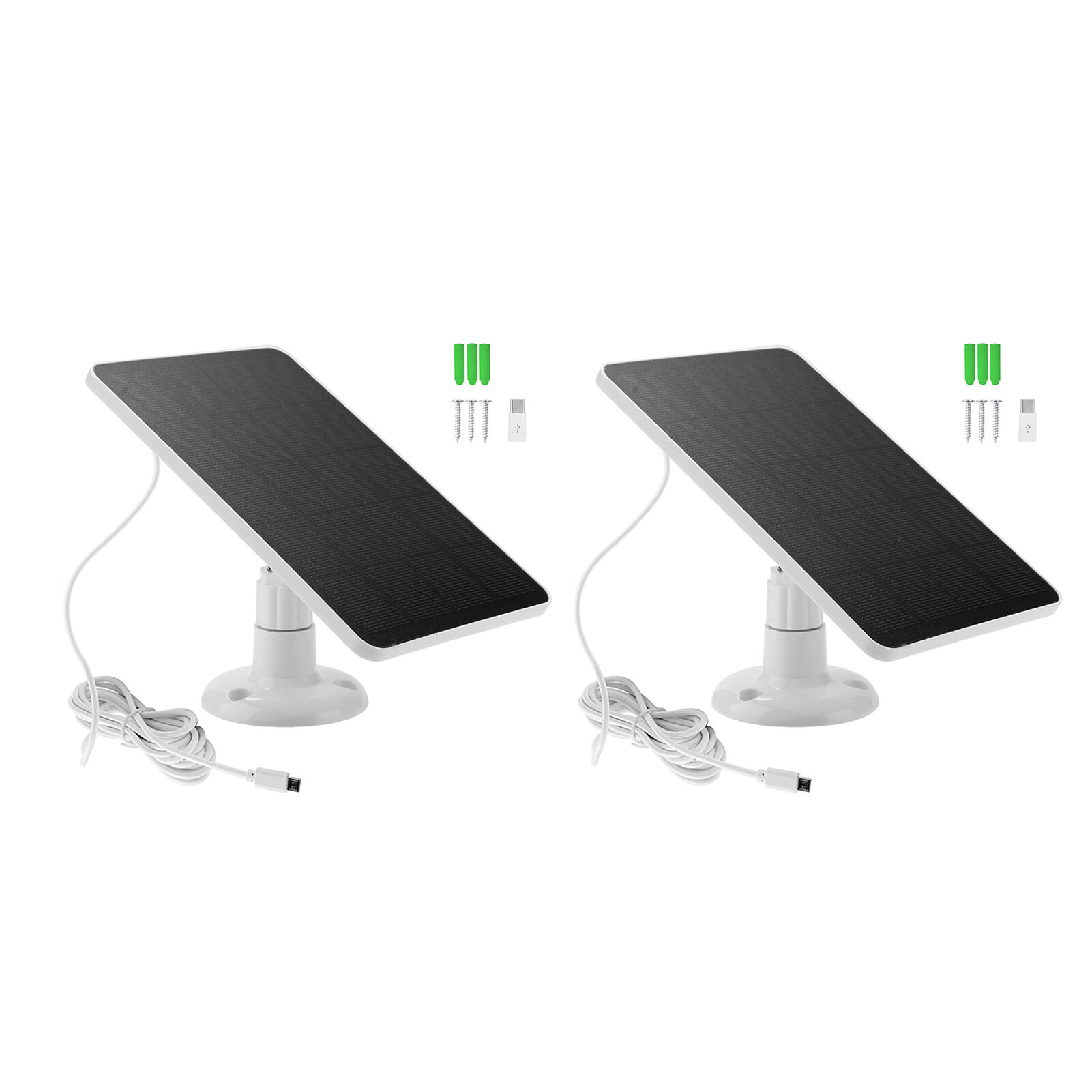 Solar Panel for Security Camera Outdoor 4W 5V with Type-C and Micro USB Connector IP65 Waterproof 360° Rotating 3 Meter/118inch Cable-White 2 Pack