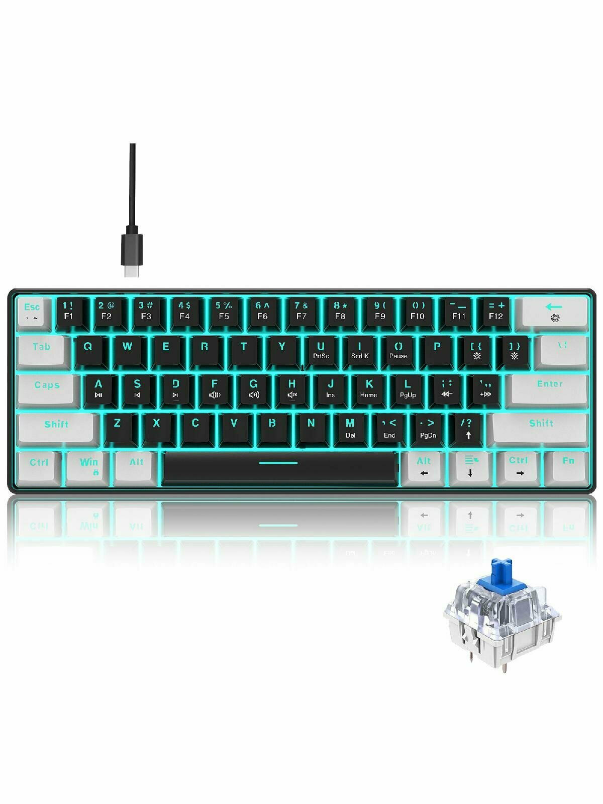 61 Keys Mechanical Keyboard Game Keypad RGB Backlit USB Wire Waterproof 60% PC Gaming Keyboard for PC Desktop Laptop