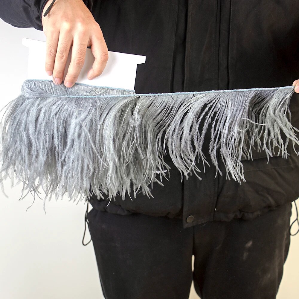 Бахрома из страусиных перьев LZA FENGJ королевского синего цвета Серый, 10-15cm 2ply, Светло-серый