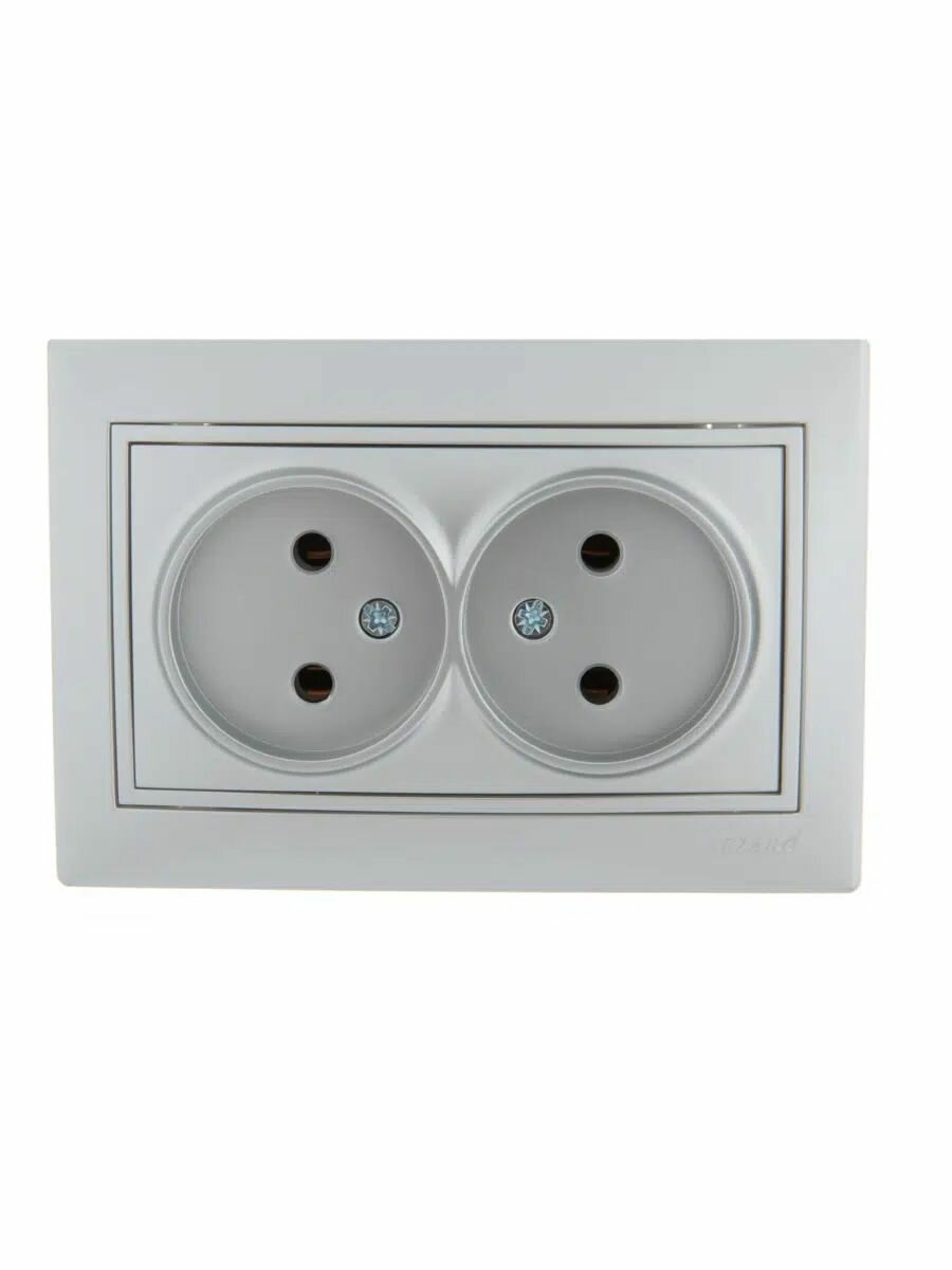 Розетка 2-м СП Mira 16А IP20 без заземления со вставкой керамика сер. метал. LEZARD 701-1010-128
