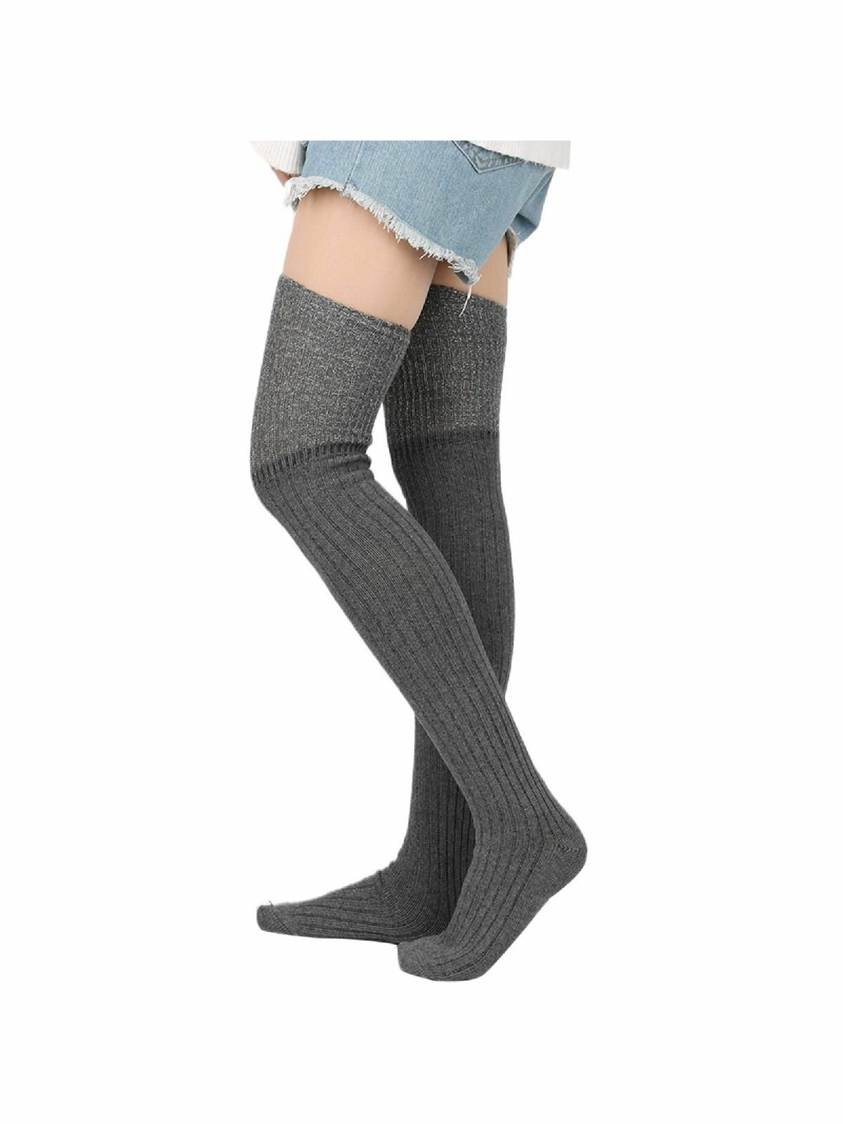 Женские ребристые чулки до бедра с металлическим блеском, Серый