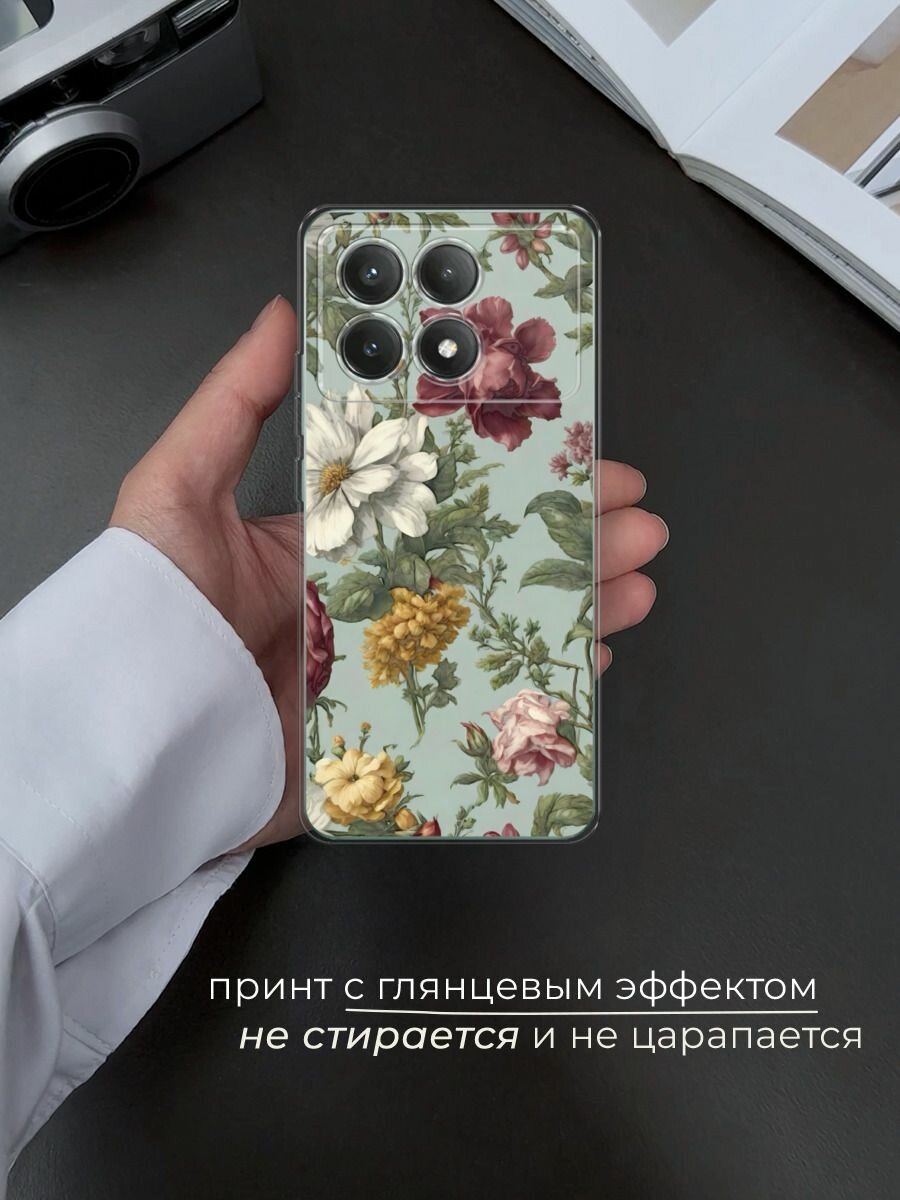 Чехол на Xiaomi Poco X6 PRO 5G / Поко X6 Про 5G с принтом Акварельные красные цветы — фото 1
