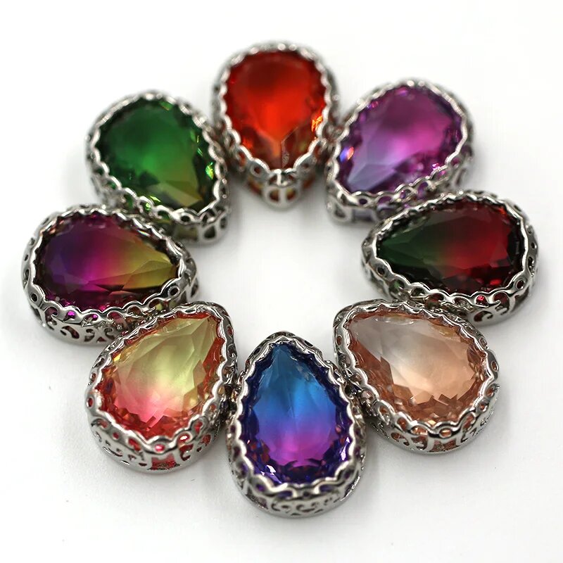 Хрустальные стразы в форме слезы для украшения одежды Серебряный, 10x14mm, MIx colors