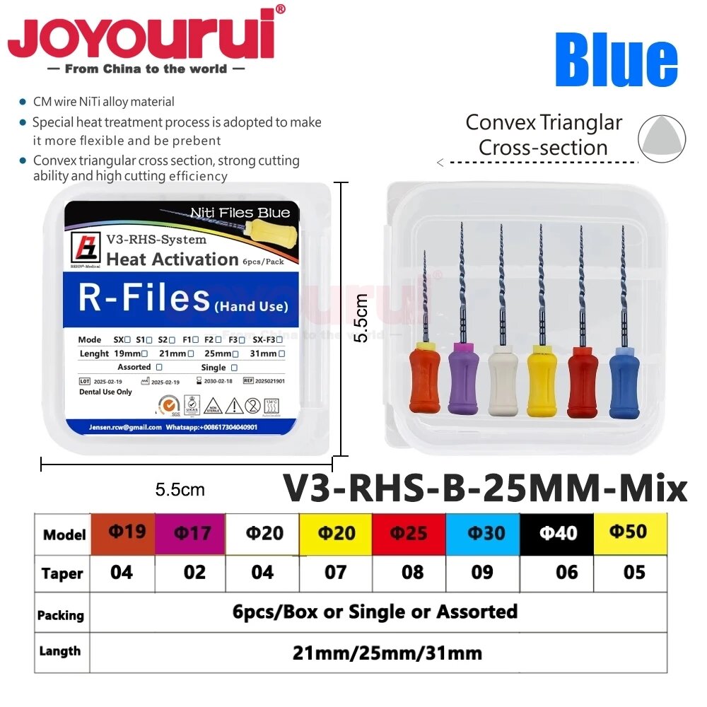 JOYOURUI SX-F3 Pro Super Taper Эндодонтические файлы NiTi синие 25 мм 6 шт. Blue-25MM-Mix