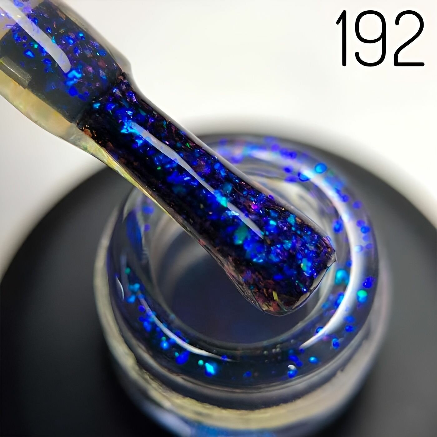 Sova De Luxe Гель-лак прозрачный с синими блёстками 192, 15мл.