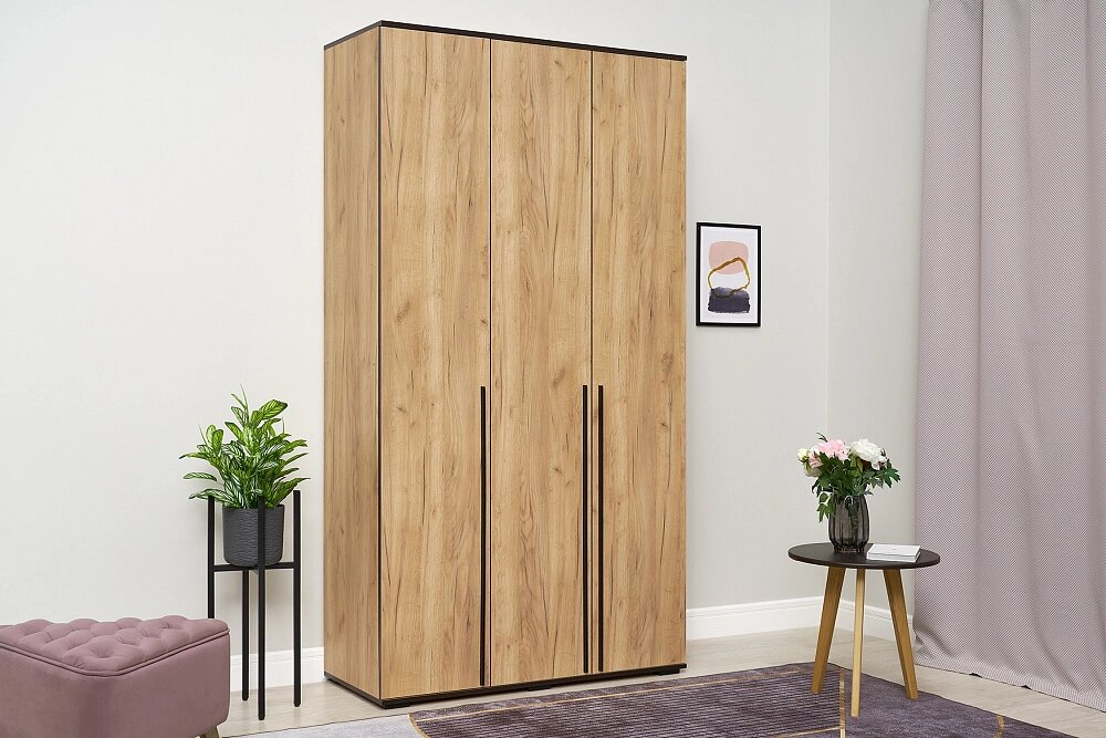 Шкаф для вещей с полками распашной трехстворчатый 3 двери 1 штанга Норд, 120х224х51 см, Дуб крафт