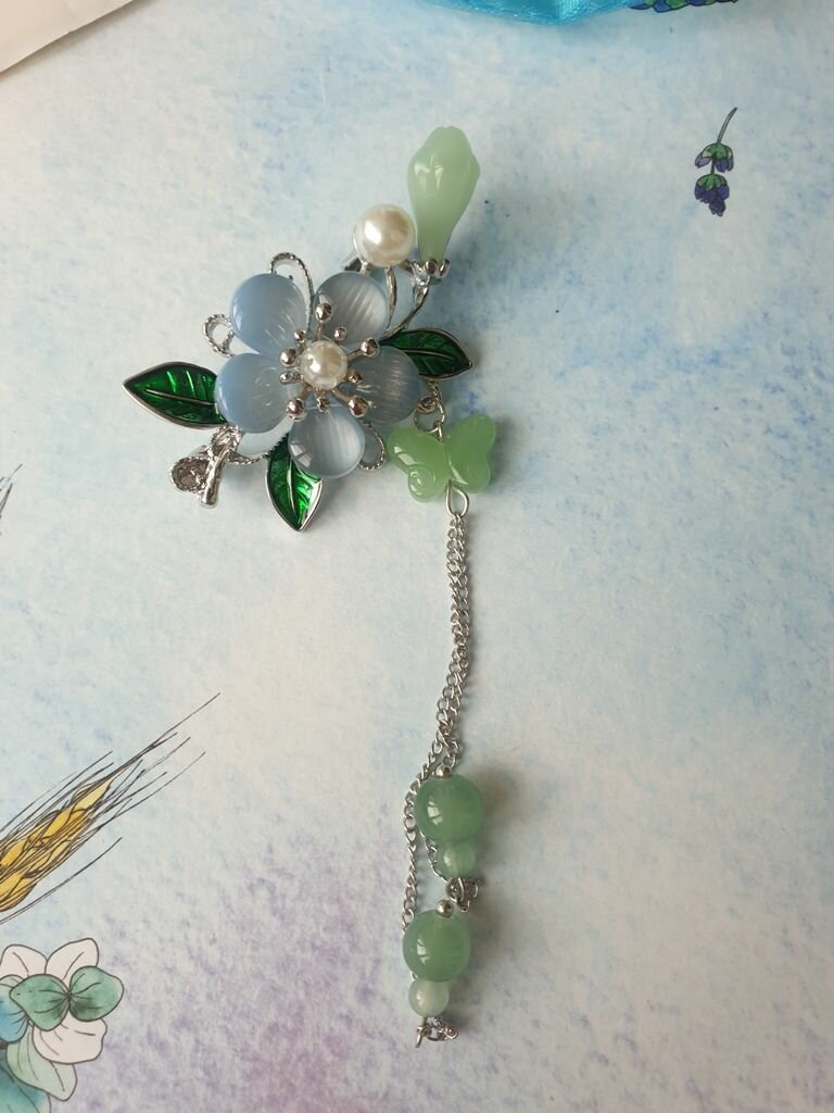 Брошь, авантюриновое стекло, жемчуг культивированный