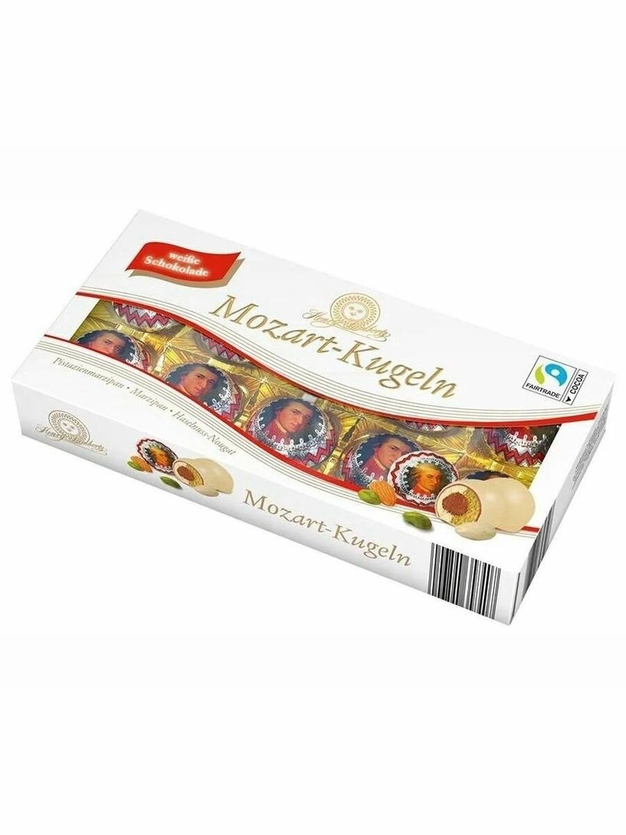 Шоколадные конфеты MOZART Kugeln из белого шоколада с марципановой начинкой (Австрия) 200 гр.