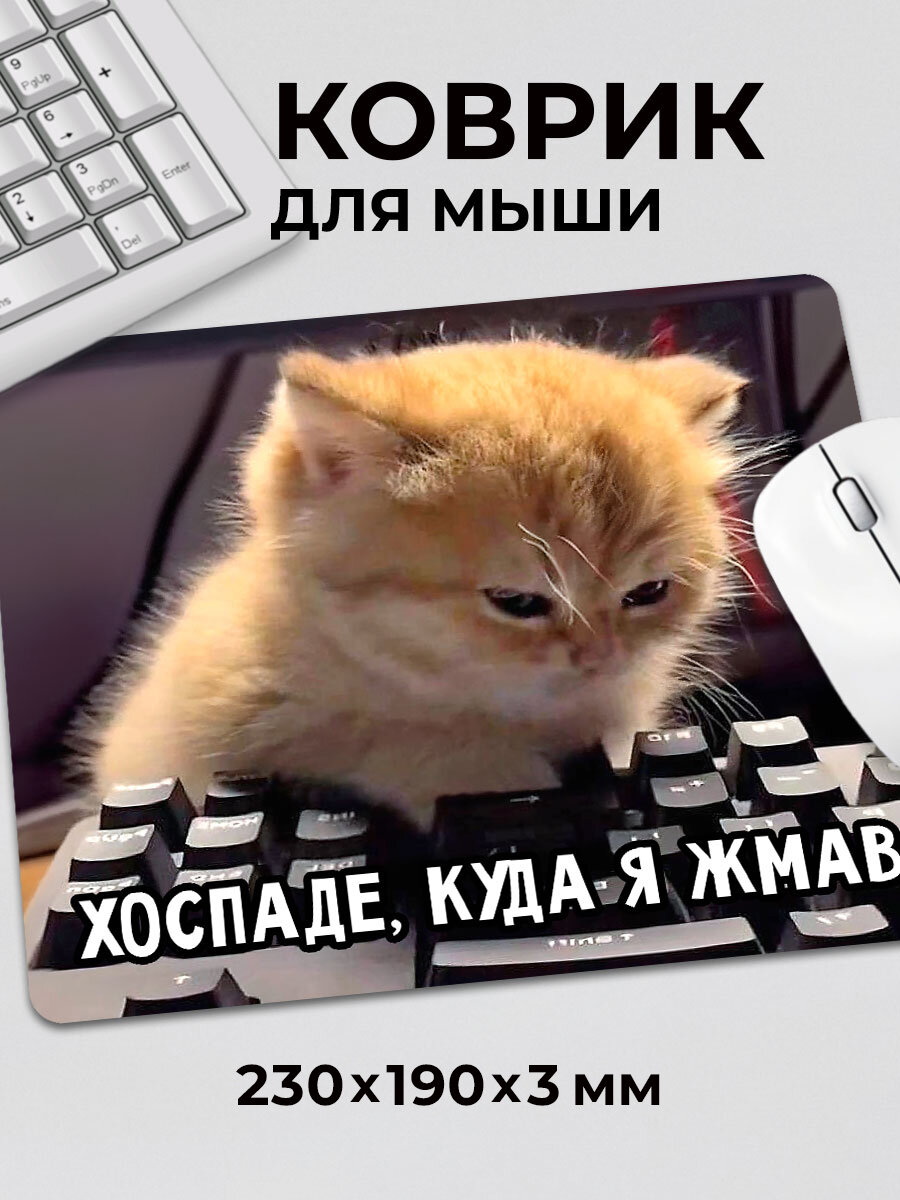 Коврик для мышки Прикол мем с милым котиком Хоспаде куда я жмав