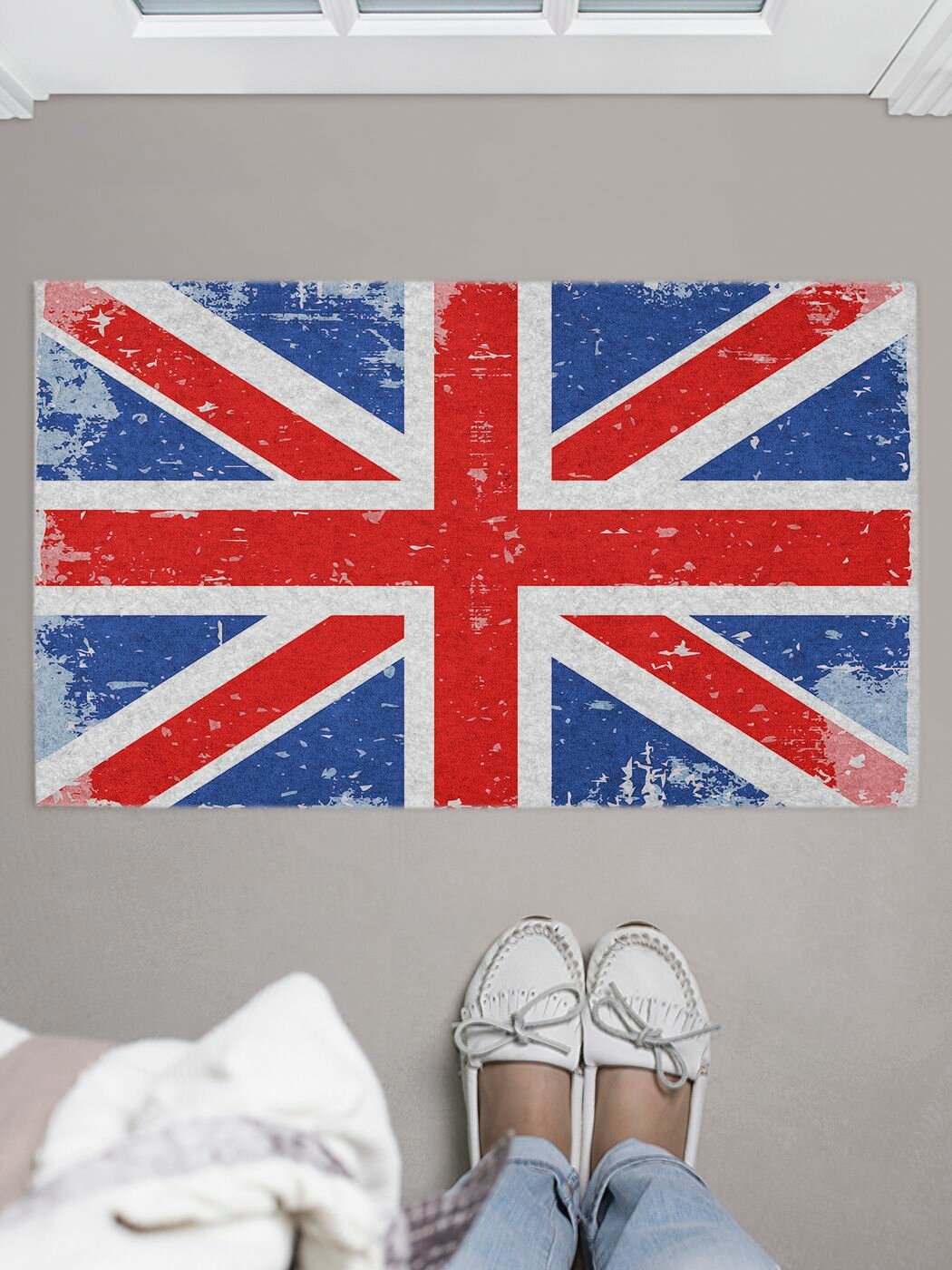 Коврик придверный в прихожую с принтом "Винтажный флаг Великобритании" 45 на 75 см , JoyArty