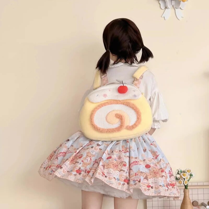 Лоскутный контрастный цветной рюкзак Kawaii для девочек, милый пушистый Y2k, Cherry backpack