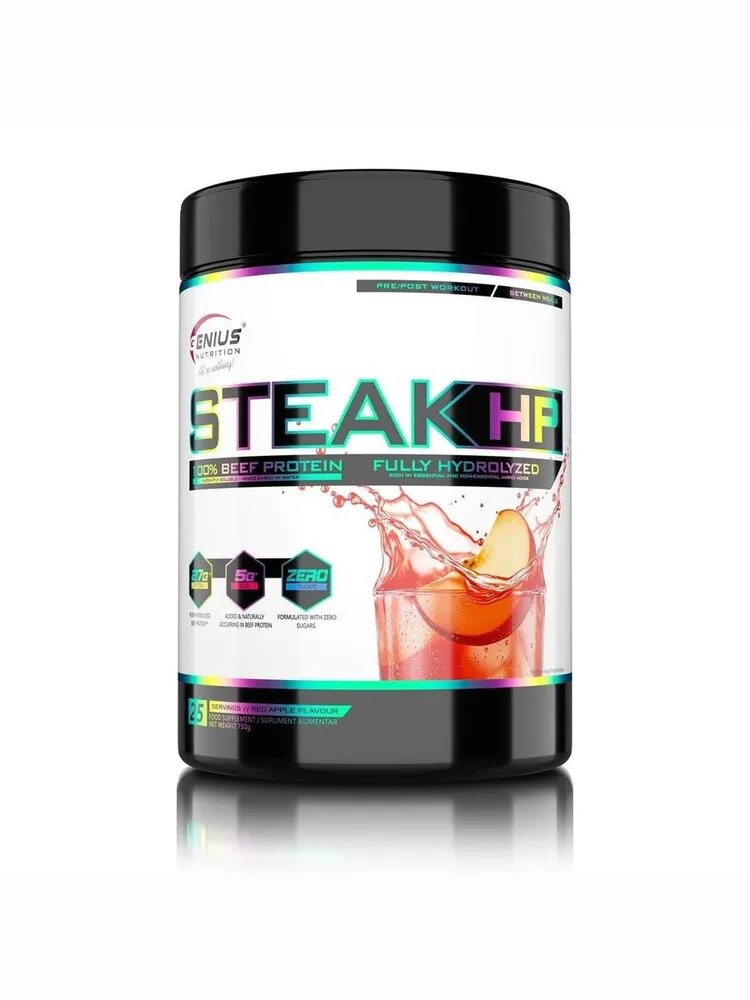 Говяжий протеин с высоким содержанием белка Genius Nutrition STEAK-HP 750 г. красное яблоко