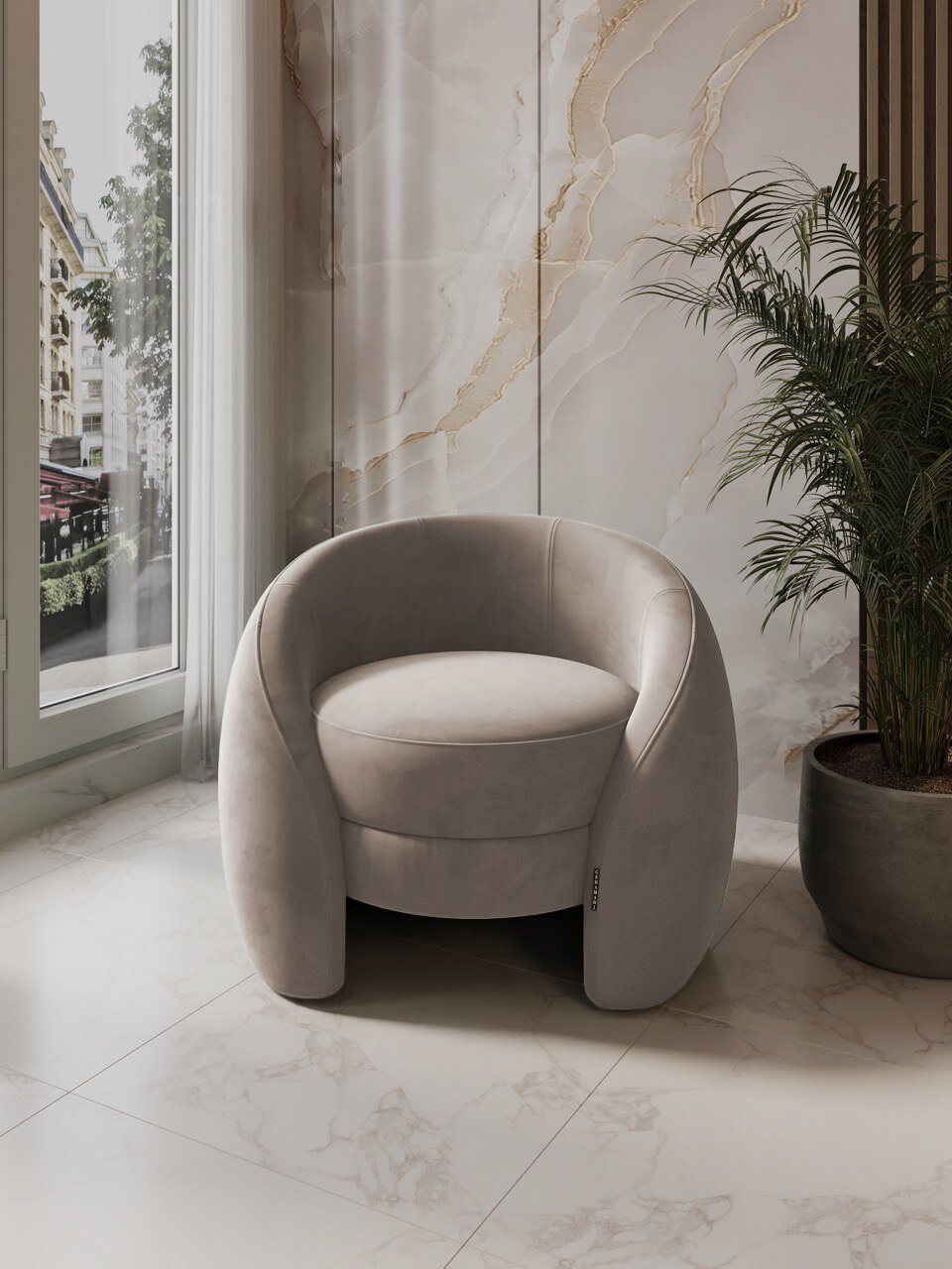 Кресло дизайнерское Galassia, велюр бежевый dream beige 72х76х76 см