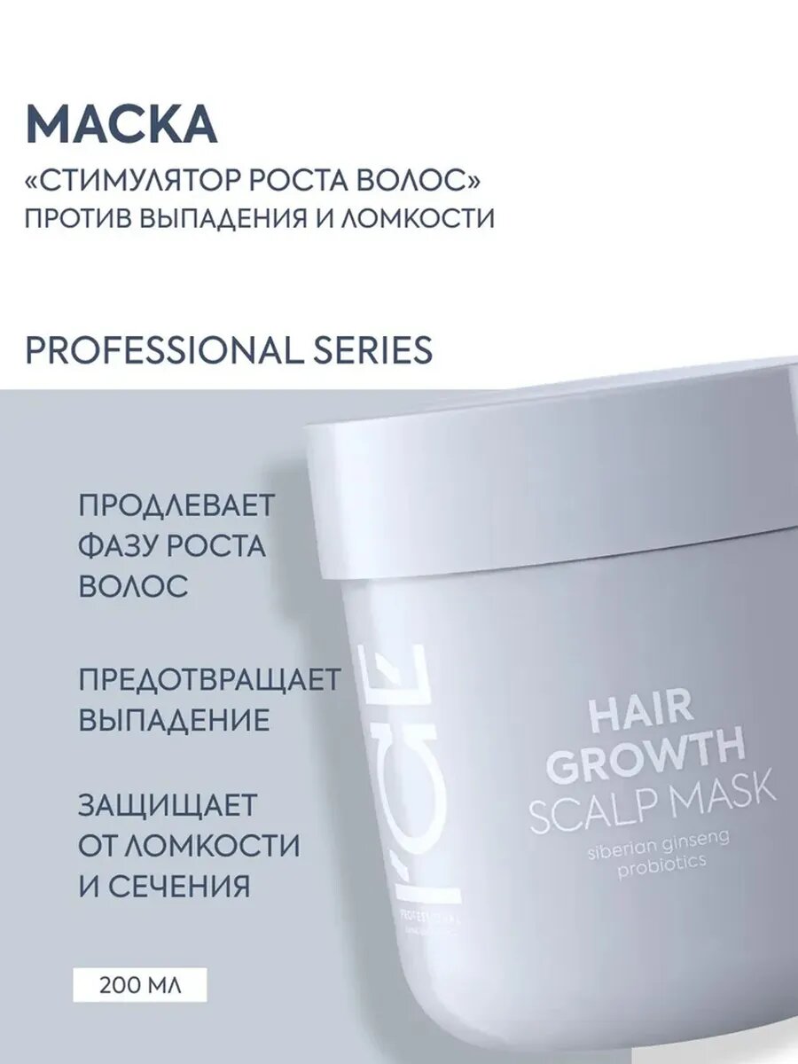 ICE by Natura Siberica. Маска для роста волос профессиональная, разогревающая, против выпадения и ломкости, 200 мл