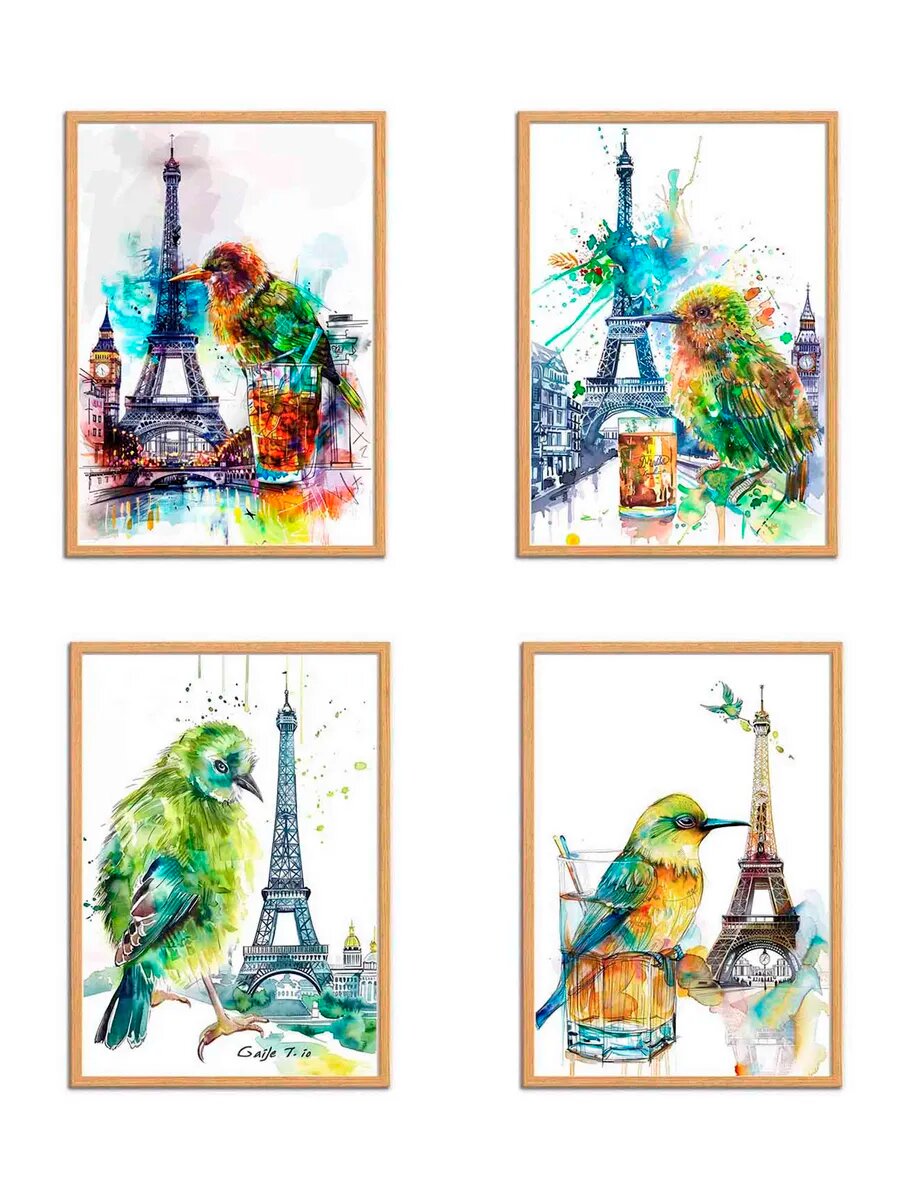 Птица киви Пьет Виски, 4 Плаката, 30x21см