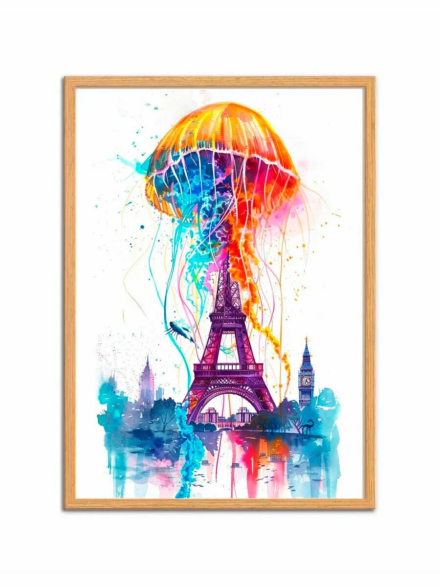 Животное-медуза Пьет вино 2, Плакат 30x42см