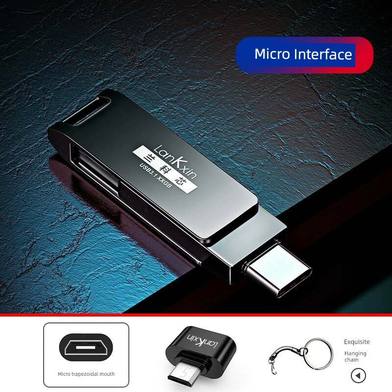 128GB USB 3.0 флеш-накопитель в цвете ганметал черного с портами Type-C и USB-A, в комплекте микро-адаптер