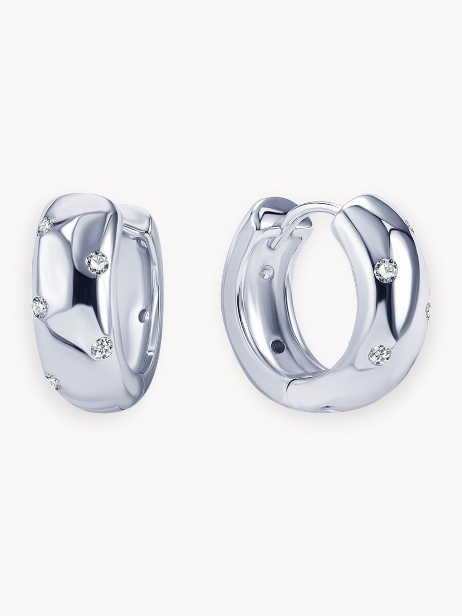 Серьги конго, серебро, 925 проба, родирование, фианит