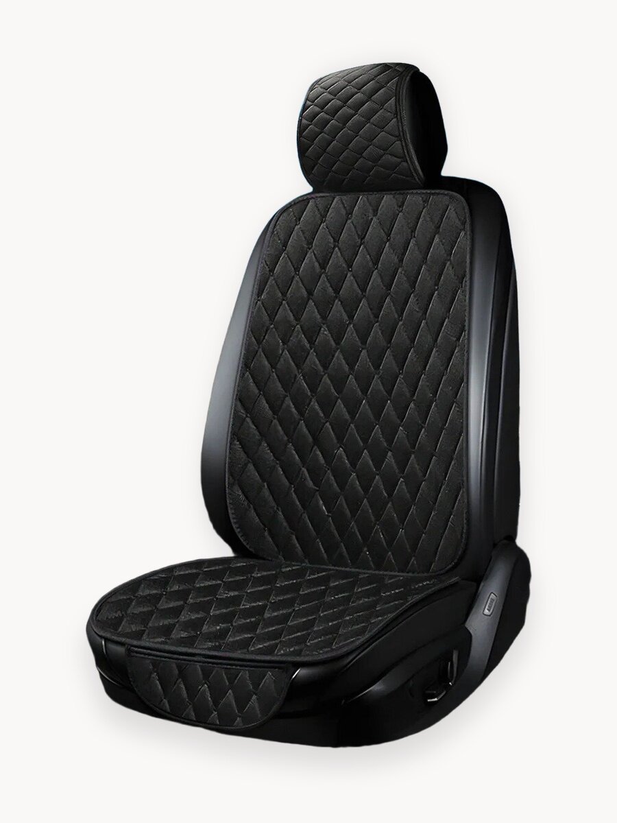 Накидка передняя 2 шт из экокожи защитная на сиденье автомобиля черная с черной нитью
