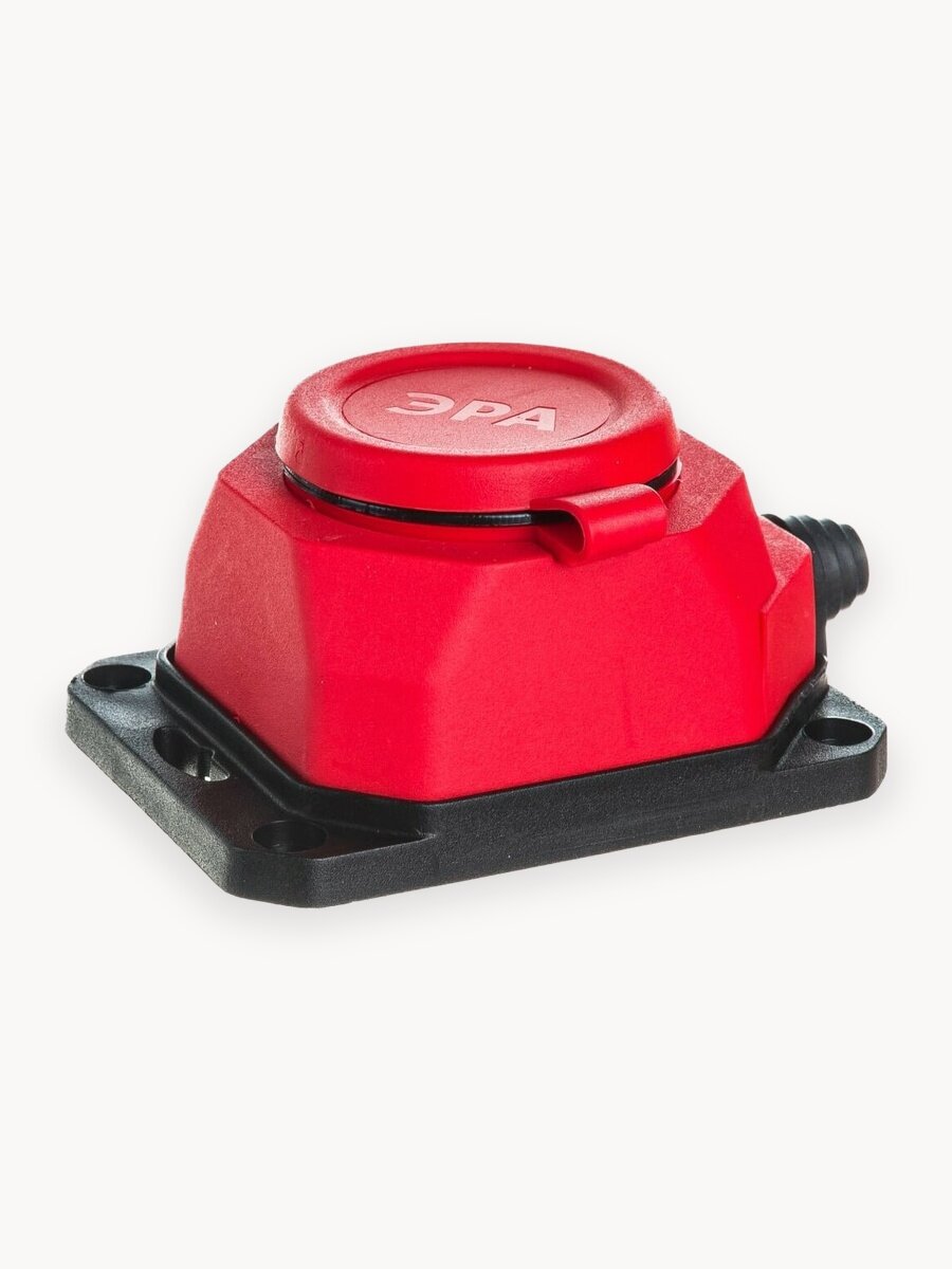 Колодка розеточная электрическая каучуковая ЭРА K-1e-RED-IP44 влагозащищенная с заземлением, 1 розетка, 16А