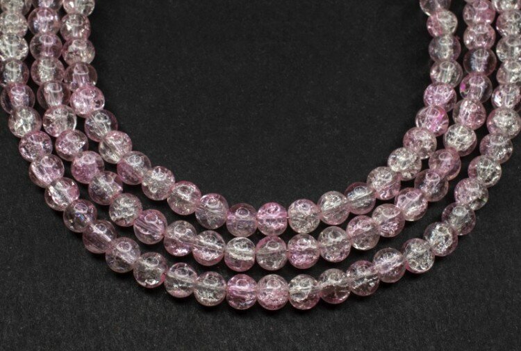 Бусина круглая с эффектом кракле, диаметр 4мм, отверстие 1мм, цвет розовый/прозрачный, 550-019, 20шт