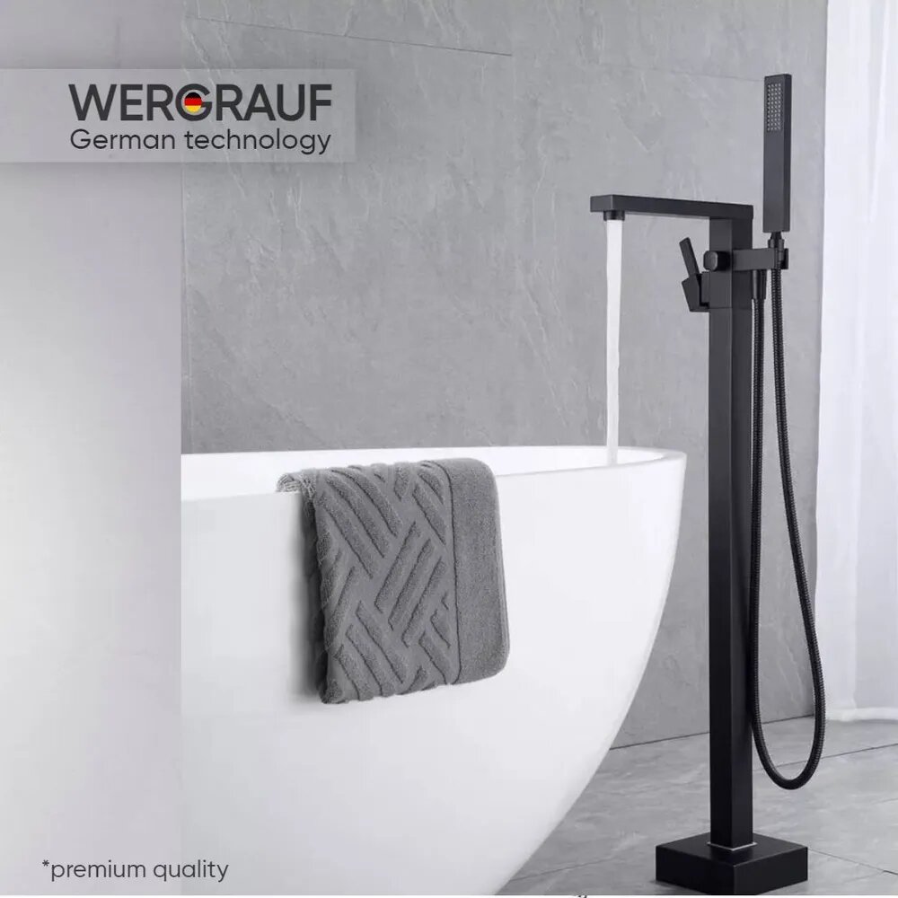 Смеситель для ванны Wergrauf FF-02B напольный черный квадратный дизайн