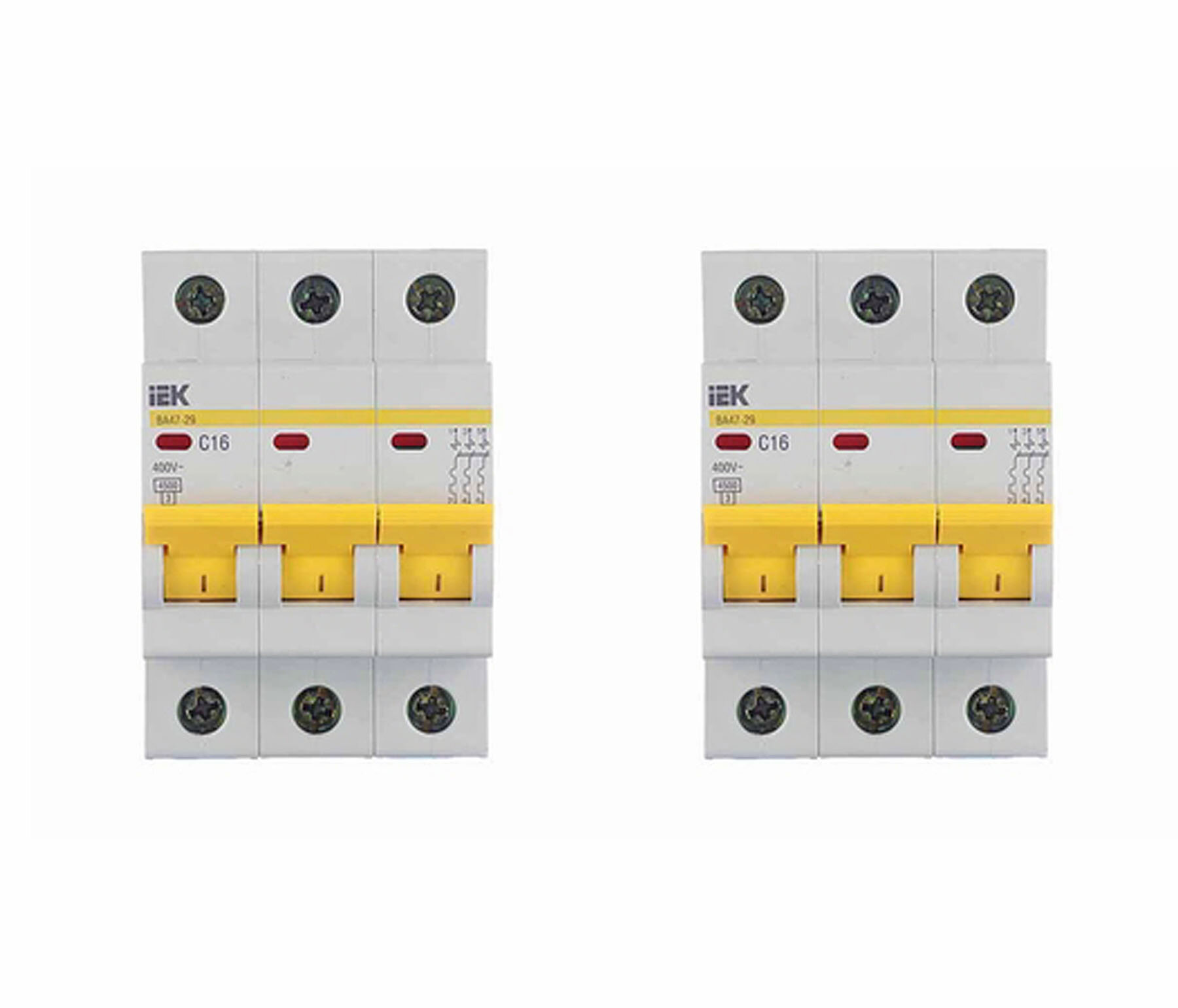 Автоматический выключатель IEK ВА 47-29 (MVA20-3-016-C) 3P 16А тип C 4,5 кА 400 В на DIN-рейку (2 шт.)