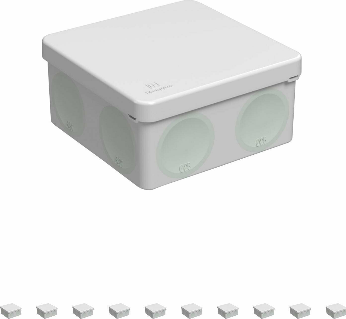 Коробка распределительная Промрукав 100x100x50 квадратная 8 вводов для открытого монтажа IP66 серый (комплект из 10 шт)