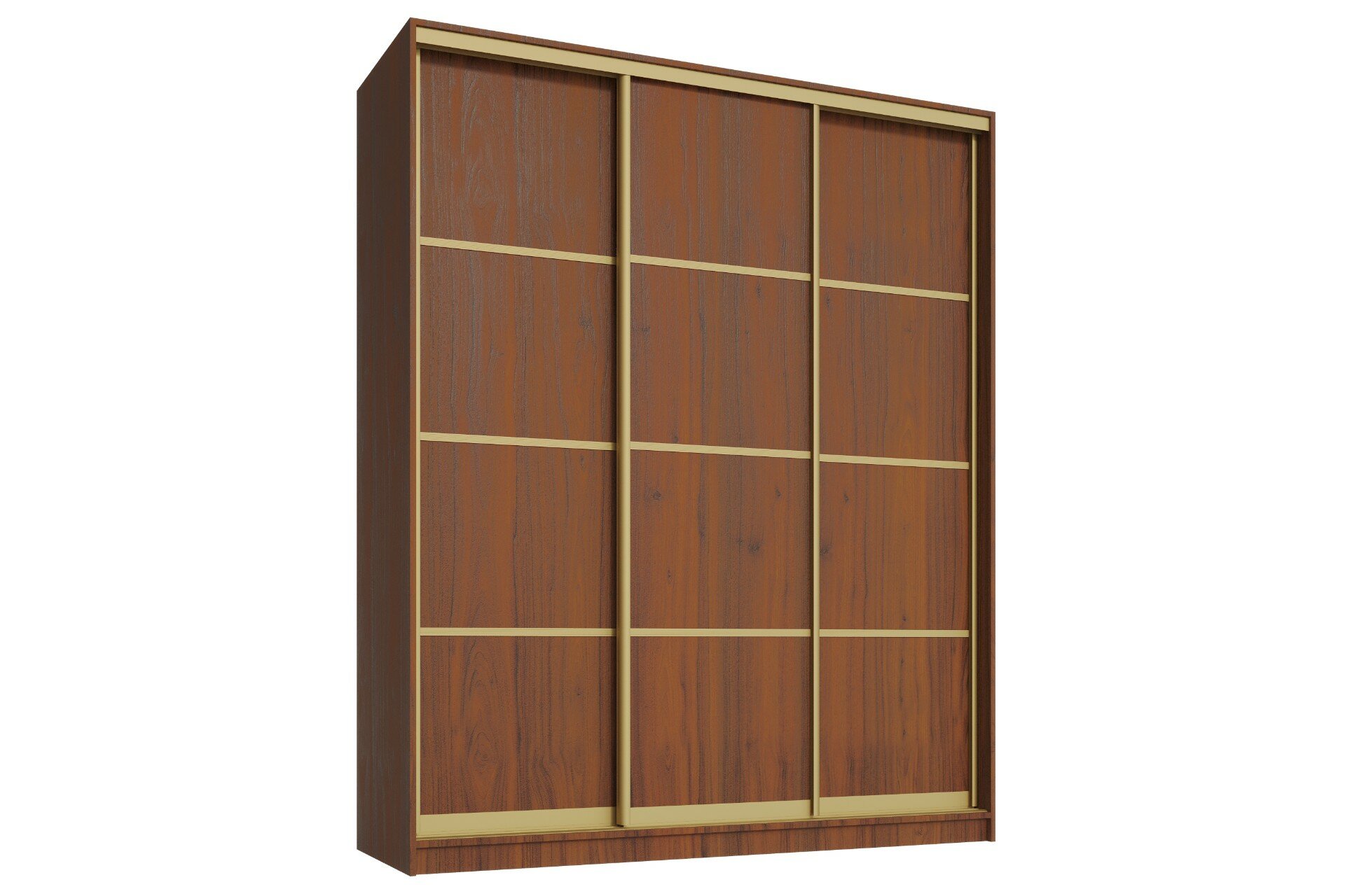 Шкаф купе Финн 3, Легкомаркет, 160х45х220, белье/платье/белье, орех экко, профиль золото матовое